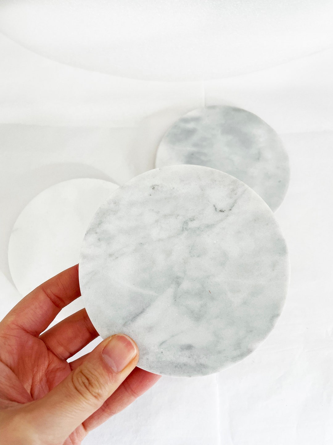 Authentic Round White Marble Coasters, Blank or Custom Marble Coasters ...