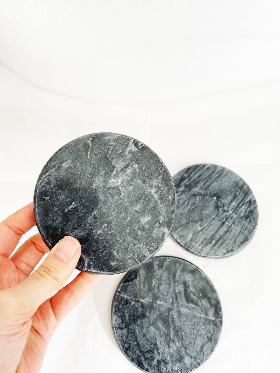 Authentic Round Black Marble Coasters, Blank or Custom Marble Coasters ...