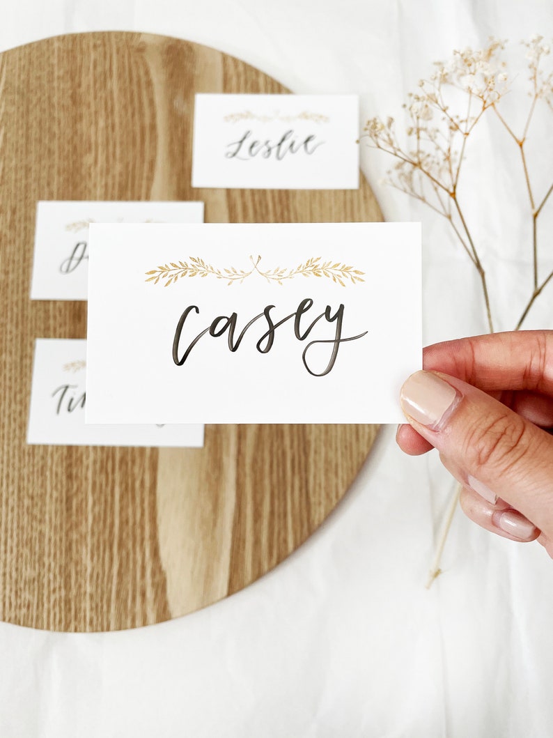 Hand lettered Calligraphy Place Cards Gold Coloured | Etsy