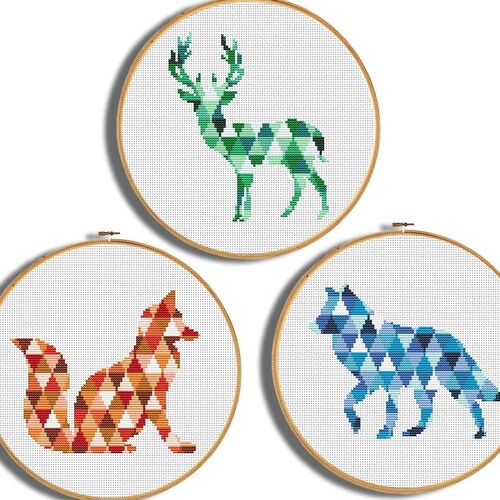 Geometric Cross Stitch Patterns Set of 3 Animal Patterns PDF - Etsy