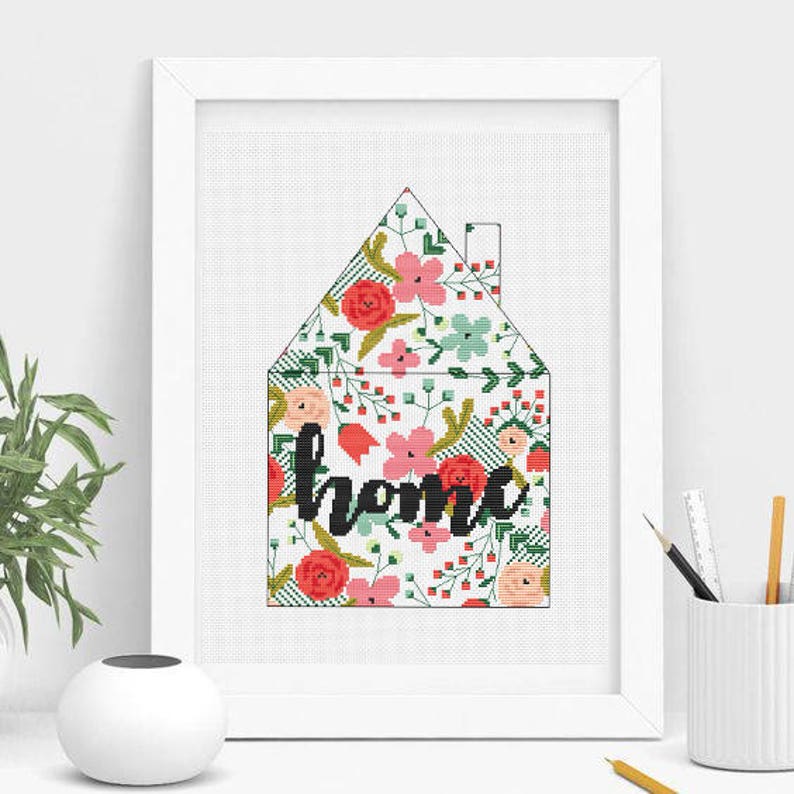 Floral Home Cross Stitch Pattern Home Cross Stitch Home - Etsy