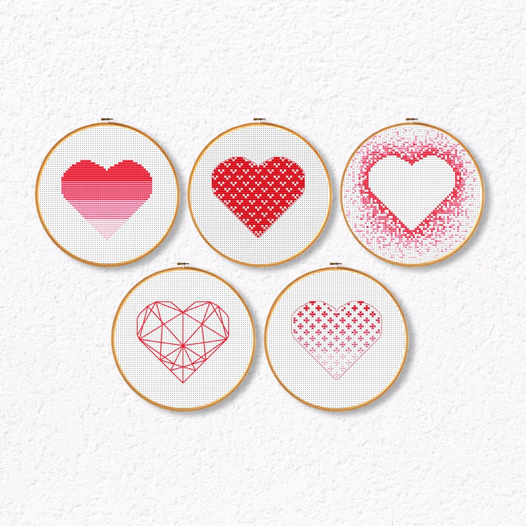 Valentines Day Cross Stitch Patterns, Red Hearts Cross Stitch Pdf ...