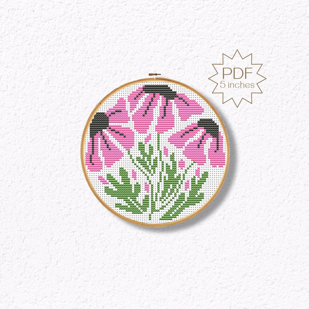 Pink Flowers Cross Stitch Pattern, Floral Cross Stitch Chart, Wreath ...