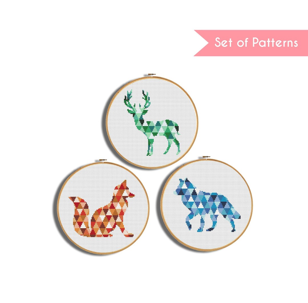 Geometric Cross Stitch Patterns, Set of 3 Animal Patterns PDF, Animal ...