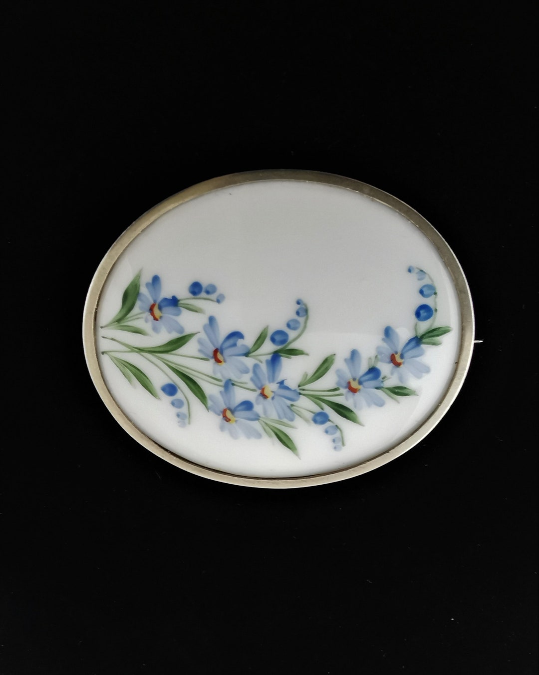 Antique Unique Brooch From Sweden 1918 Hand-painted With Flowers on ...