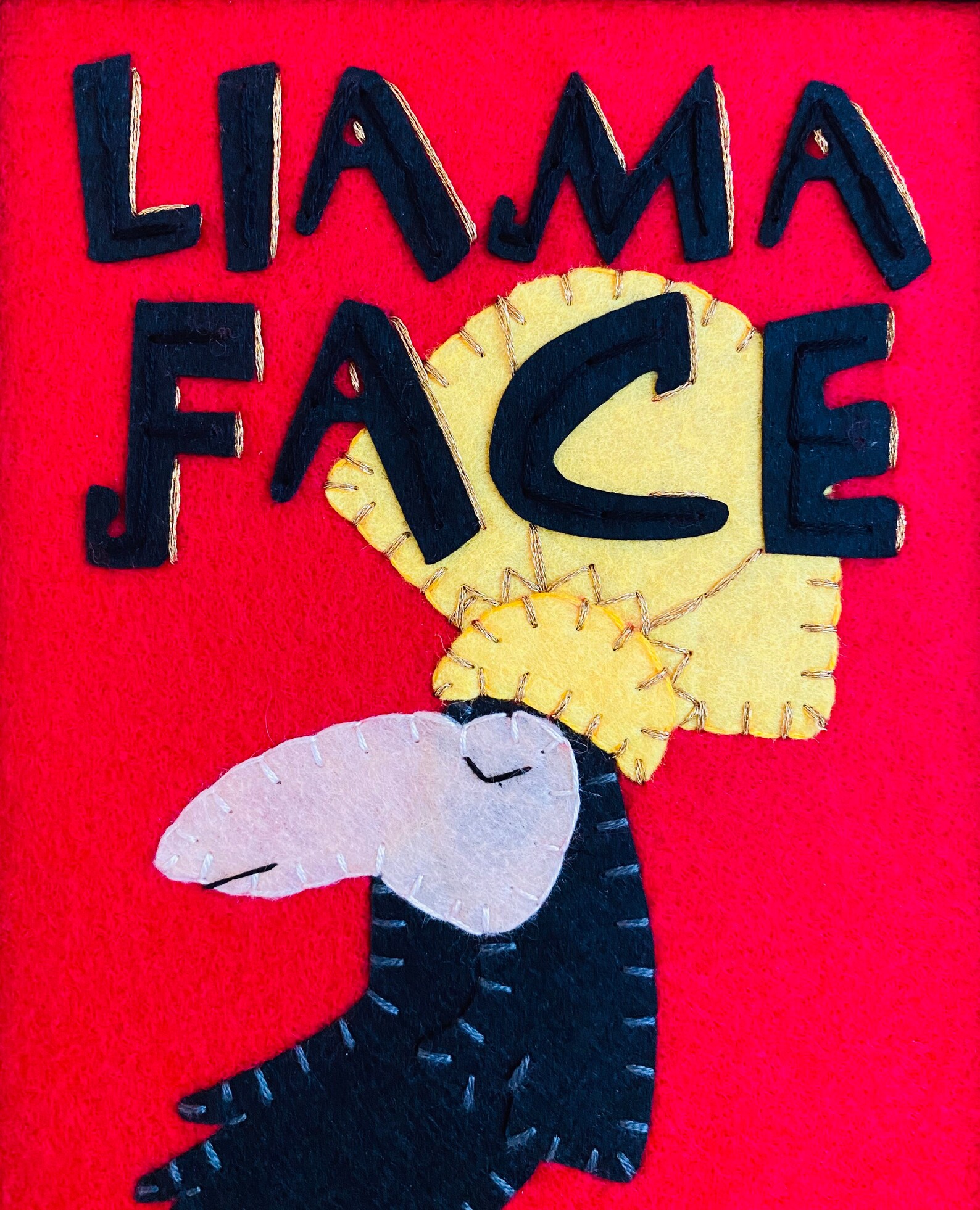 Llama Face Handmade Felt Appliqued Wall Art gold - Etsy