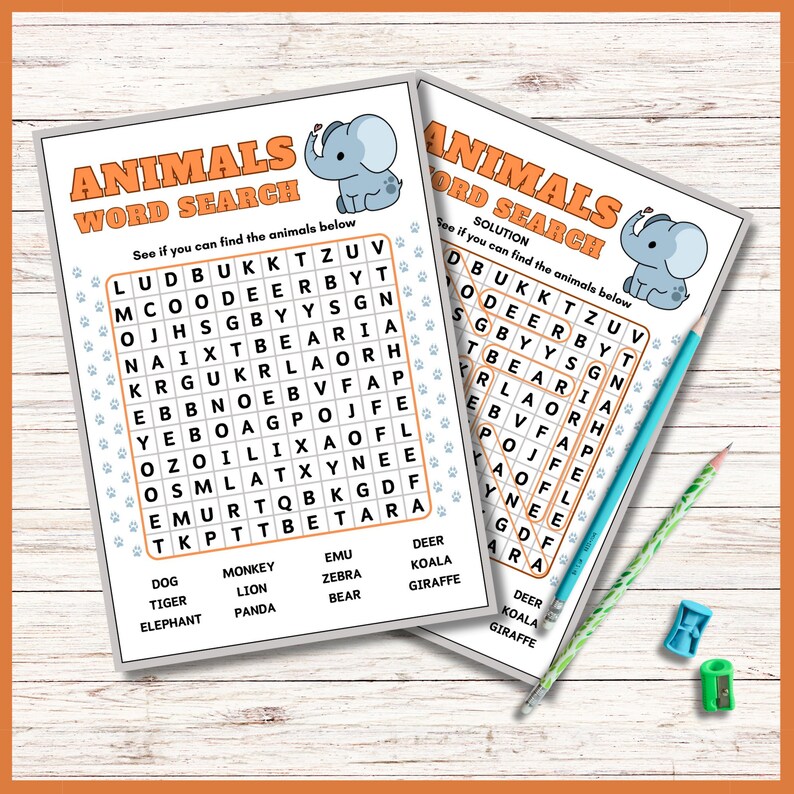 Animal Word Search Puzzle With Solution, Printable Kids Word Search ...