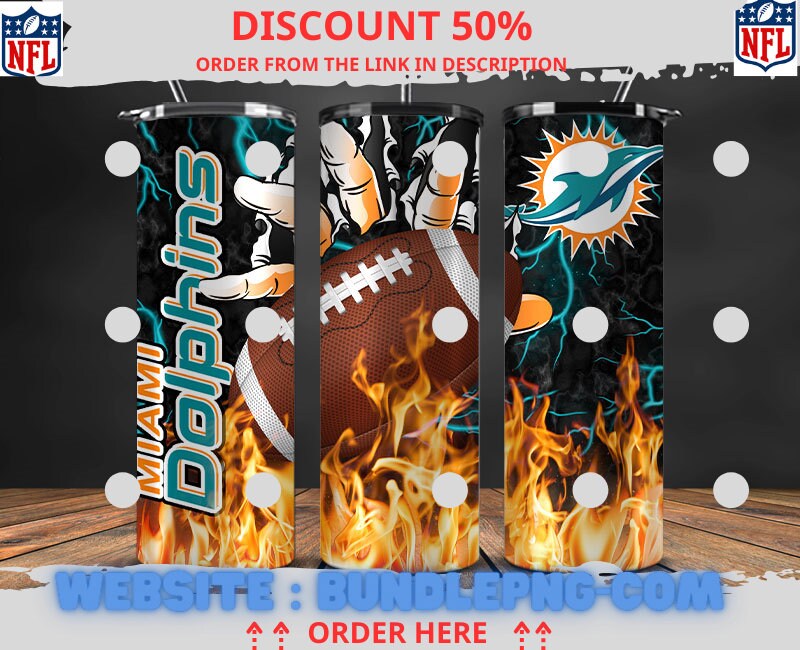 Miami Dolphins Fire Hand Football Tumbler Wraps. LINK SALE 50% - Etsy