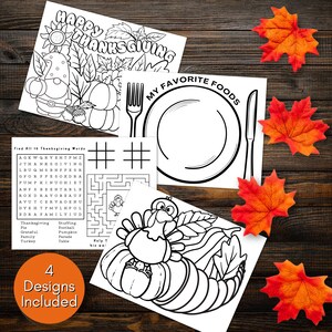 Kids Thanksgiving Printable Placemats, Holiday Activity Sheets ...