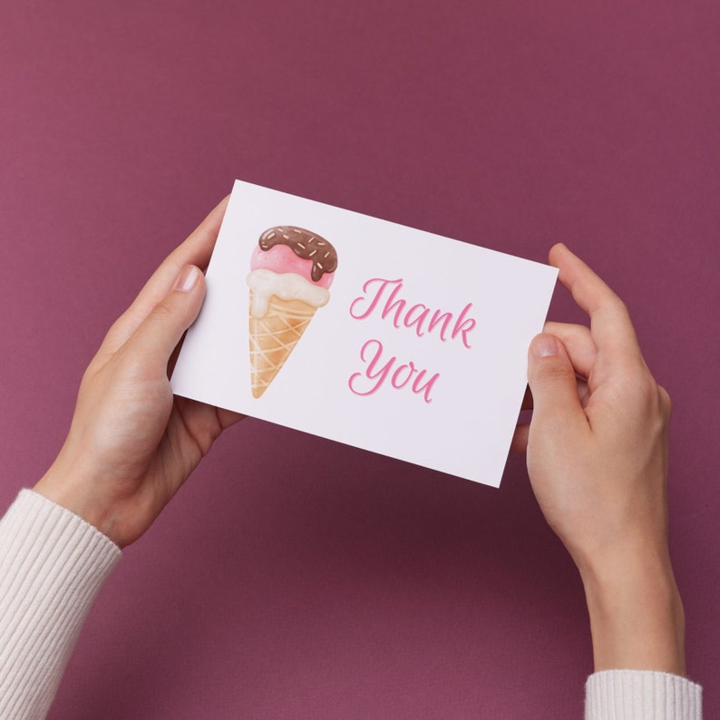 Ice Cream Thank You Notes, Cute Watercolor Ice Cream Cone Printed Thank ...