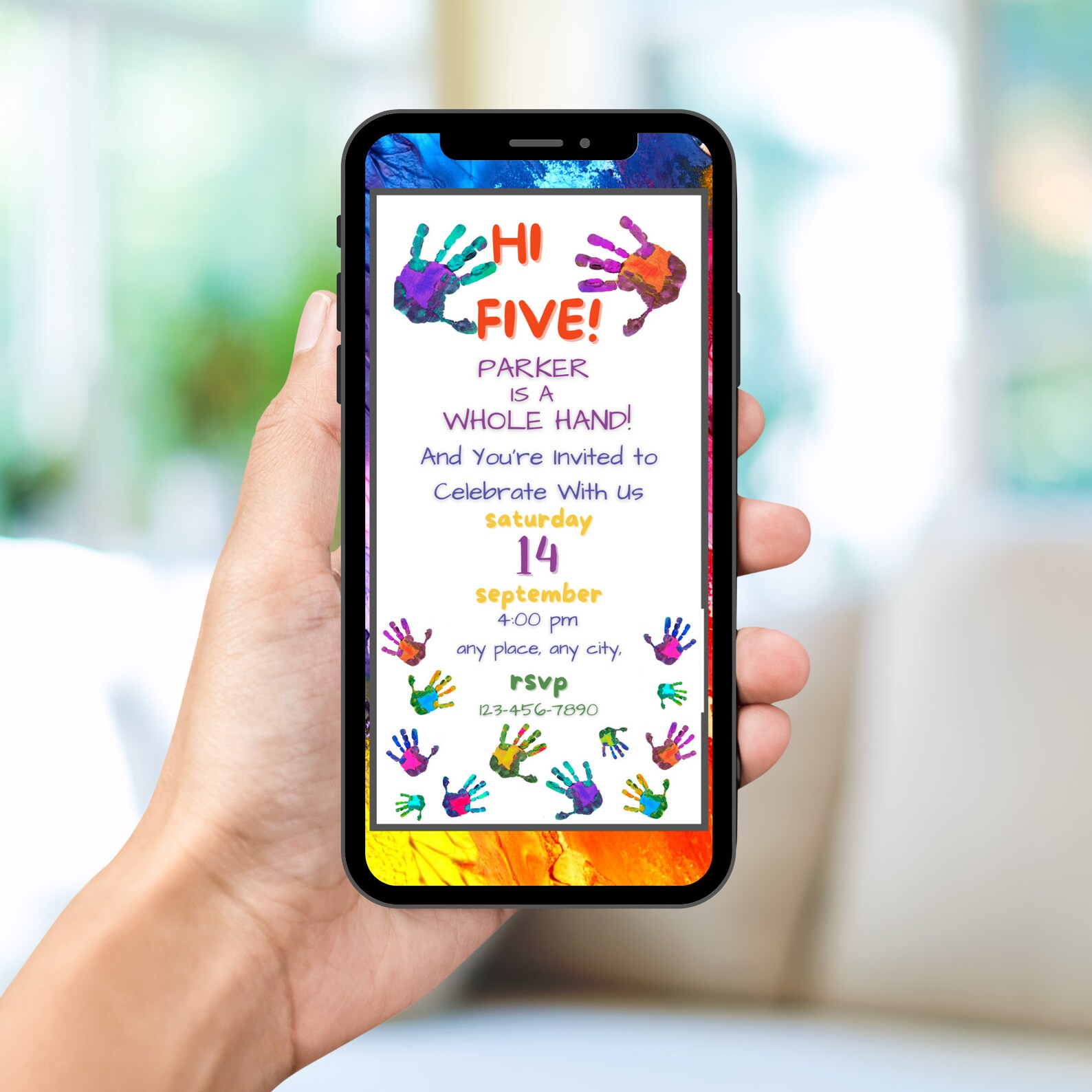 Hi-five Fifth Birthday Invitation Set for Kids High Five Handprint ...