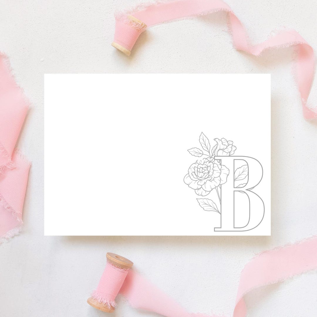 Paint Your Own Watercolor Monogram Birth Flower Notecard Set, DIY ...