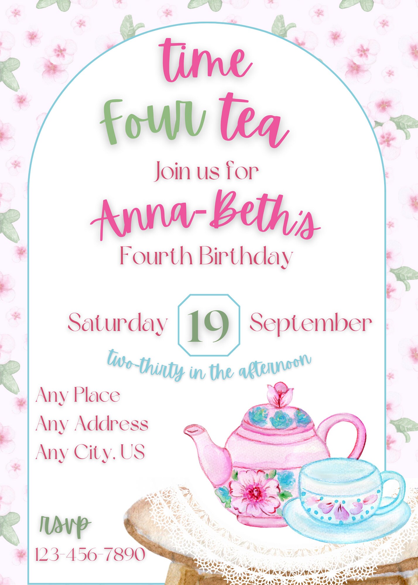 Ready four Tea Printable Fourth Birthday Tea Party Invitation Set ...