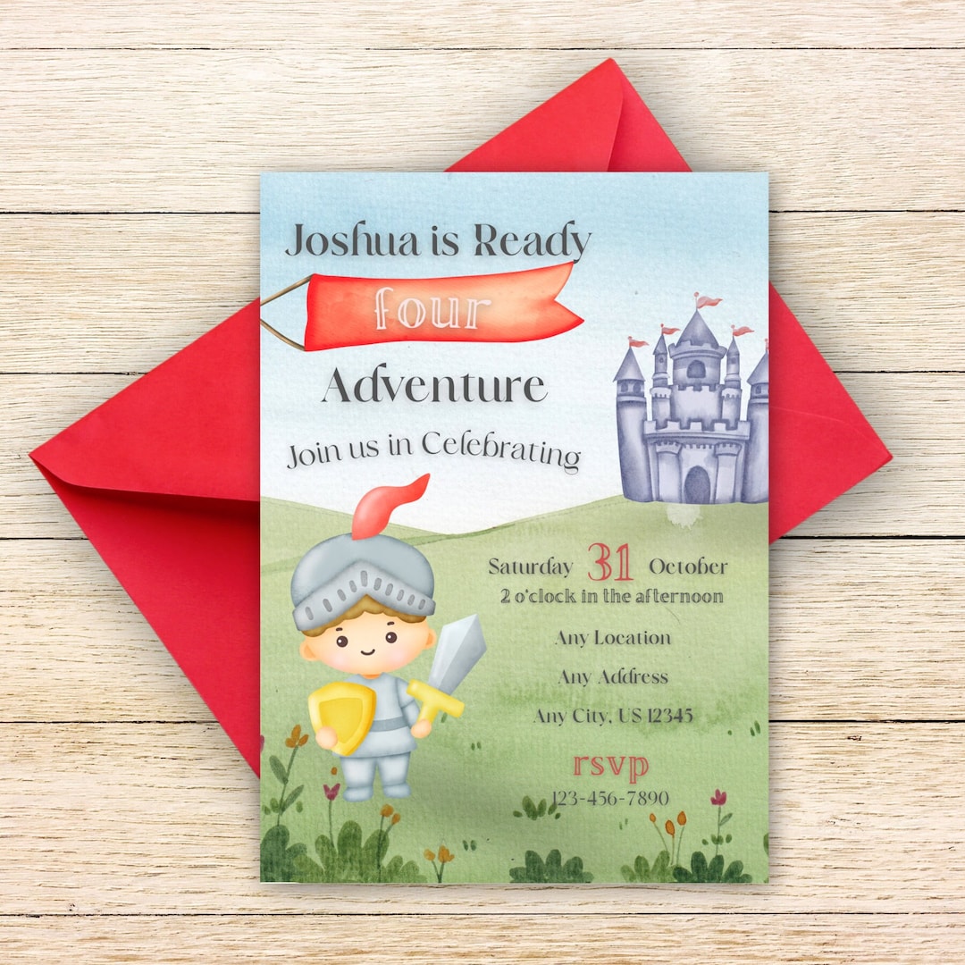 Ready "four" Adventure Printable Fourth Birthday Party Invitation Set ...