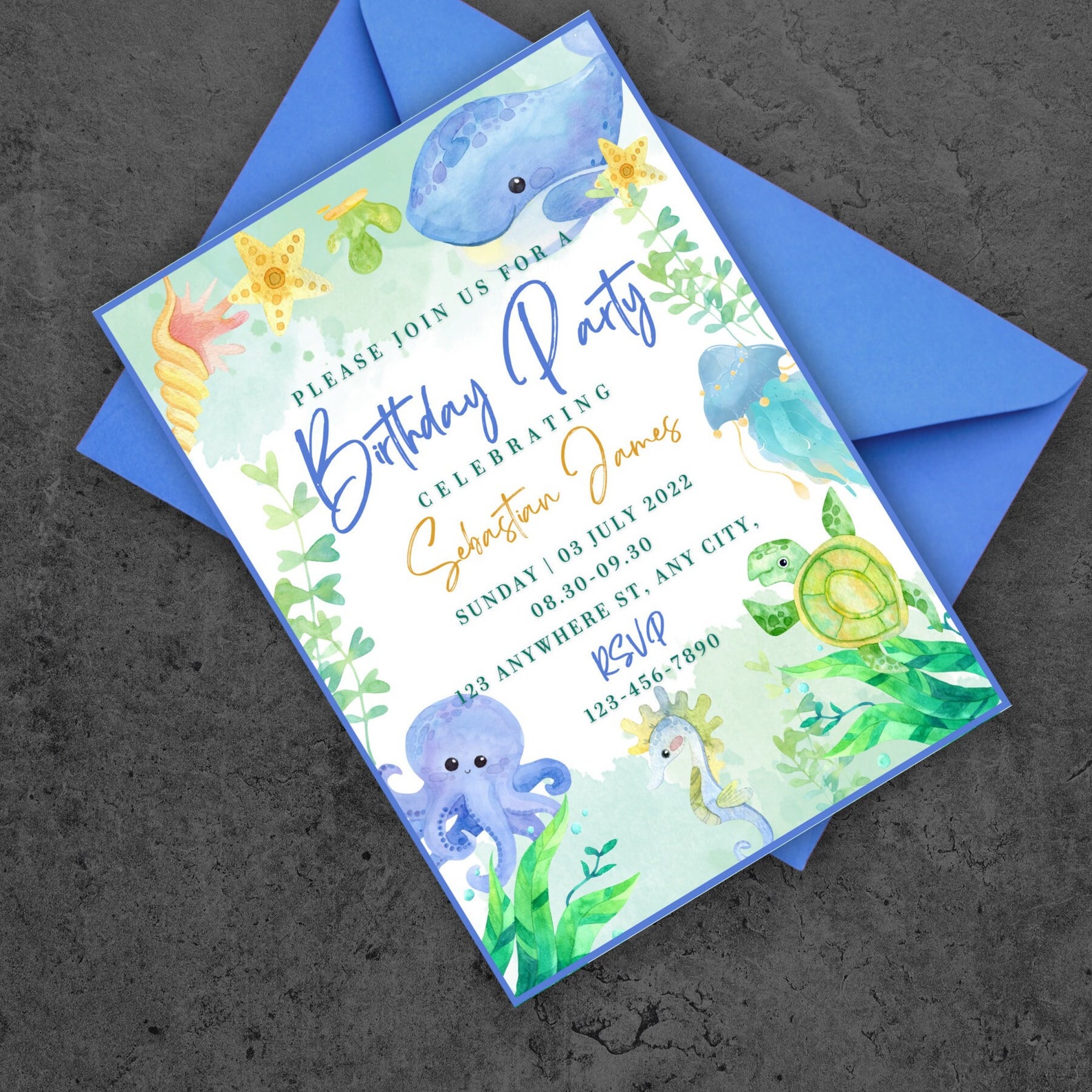 Under the Sea Birthday Party Invitation Ocean Fish Underwater Birthday ...