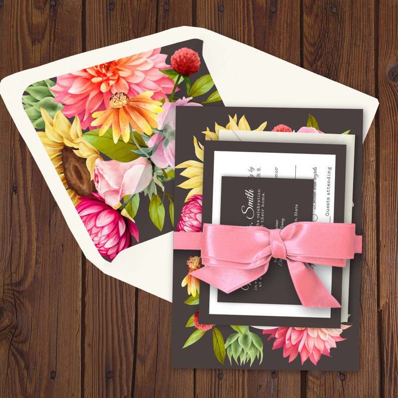 Bold Fall Floral Wedding Invitation Set, Watercolor Autumn Wedding ...