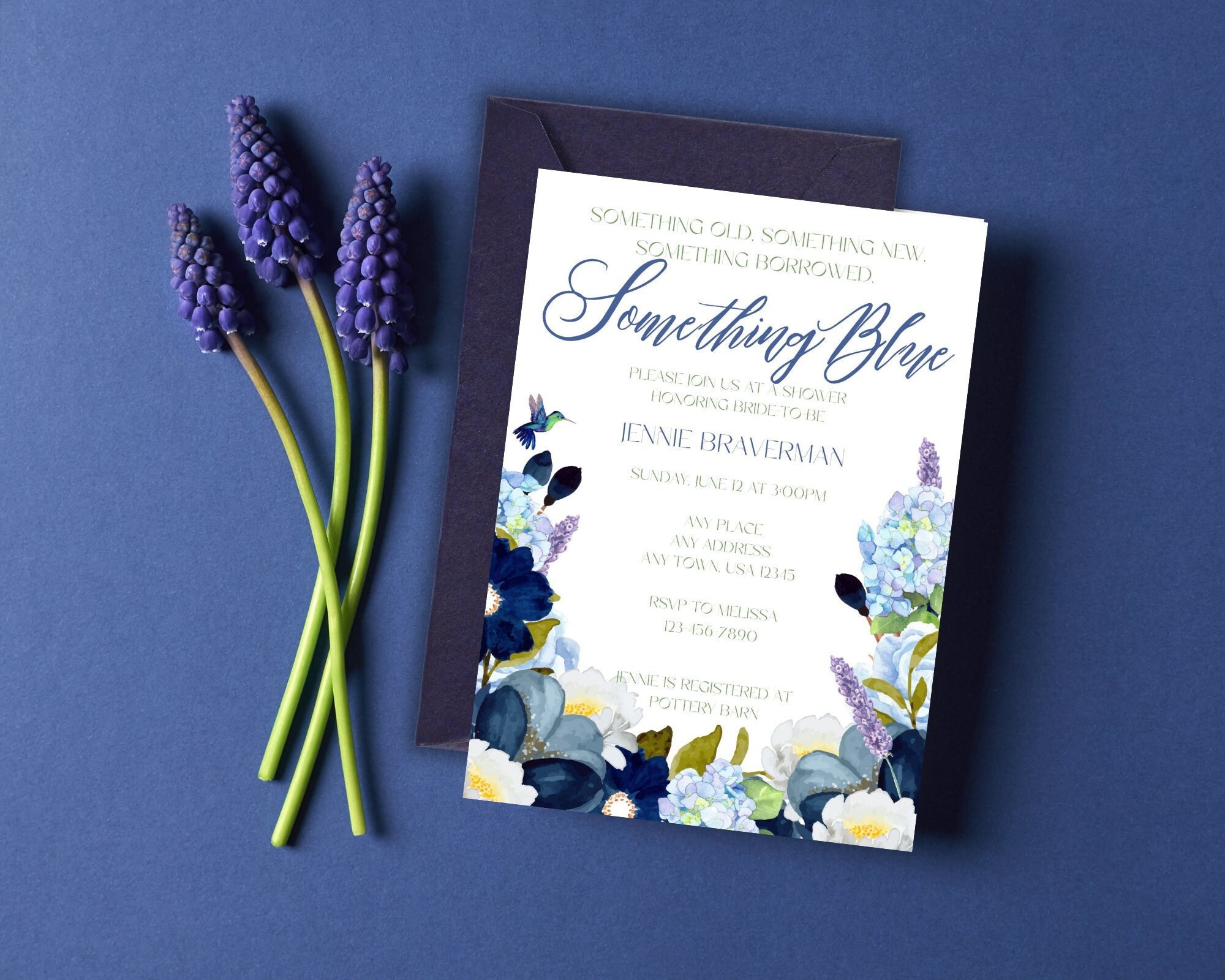 Something Blue Bridal Shower Invitation Set Blue Wedding - Etsy