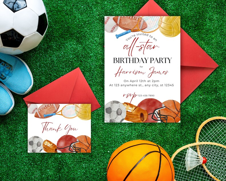 All Star Sports Birthday Party Invitation Set - Sports Birthday Party ...