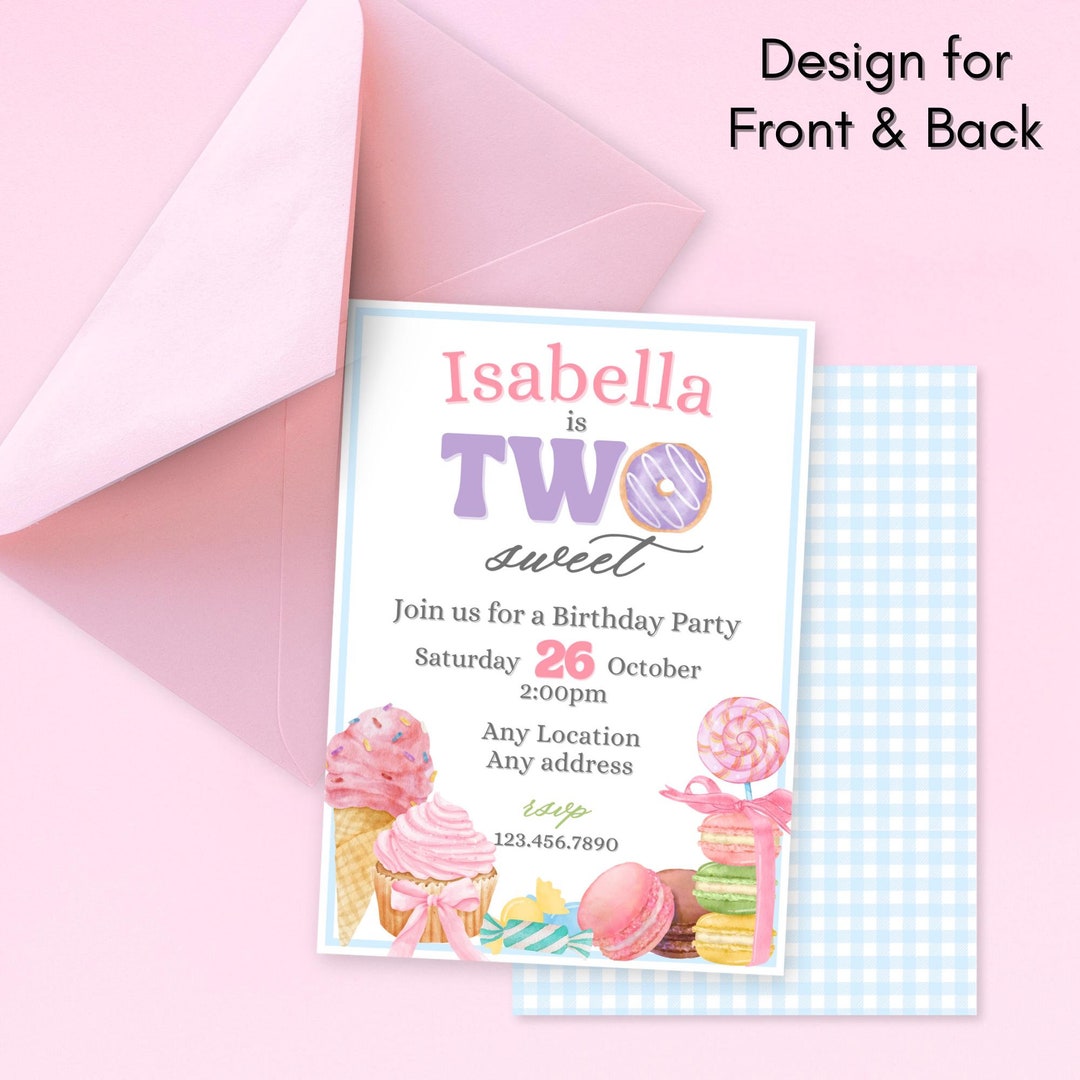 Two Sweet Second Birthday Printable Party Invitations Set, Too Sweet ...