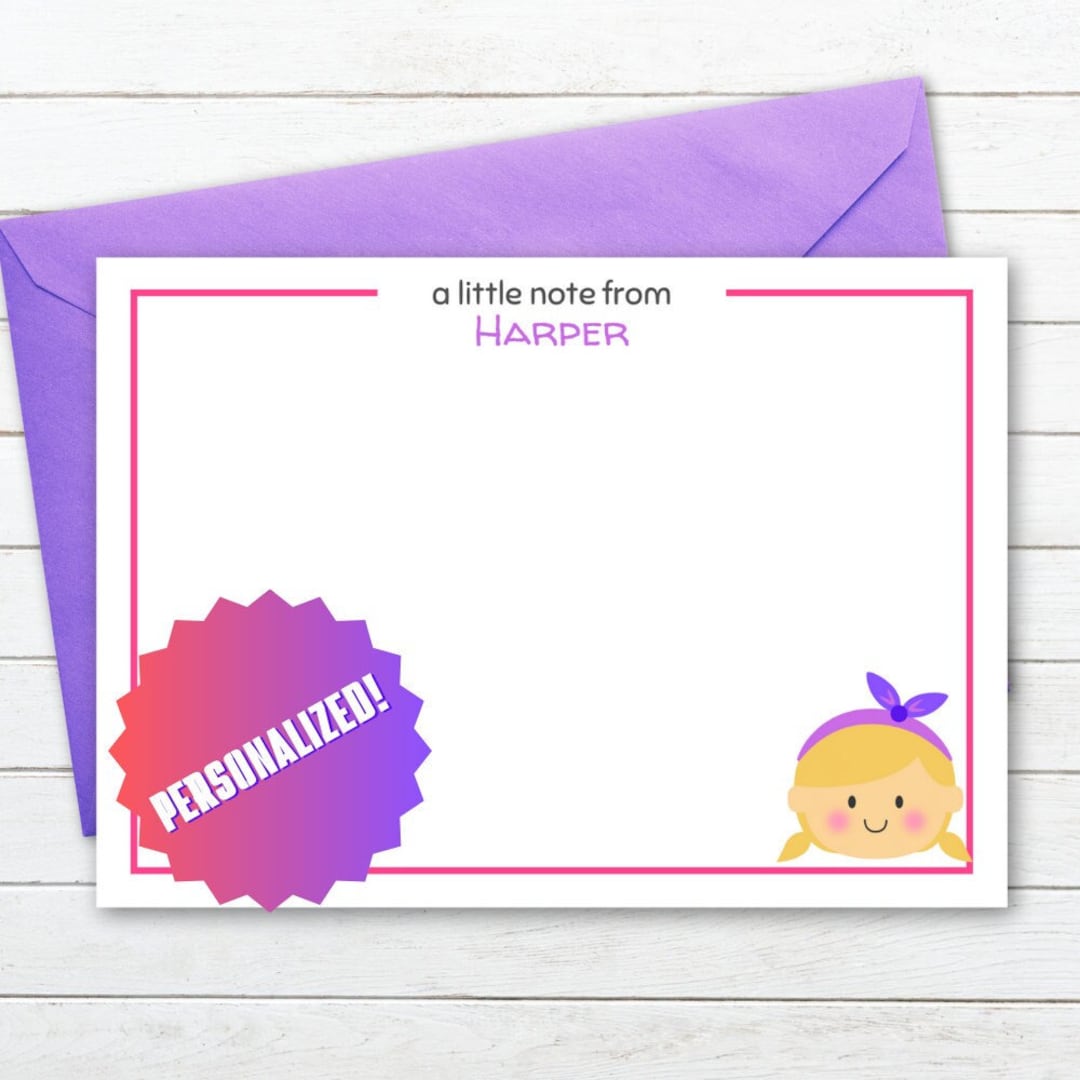 Personalized Stationery for Kids Notecards for Children Printable Notes ...