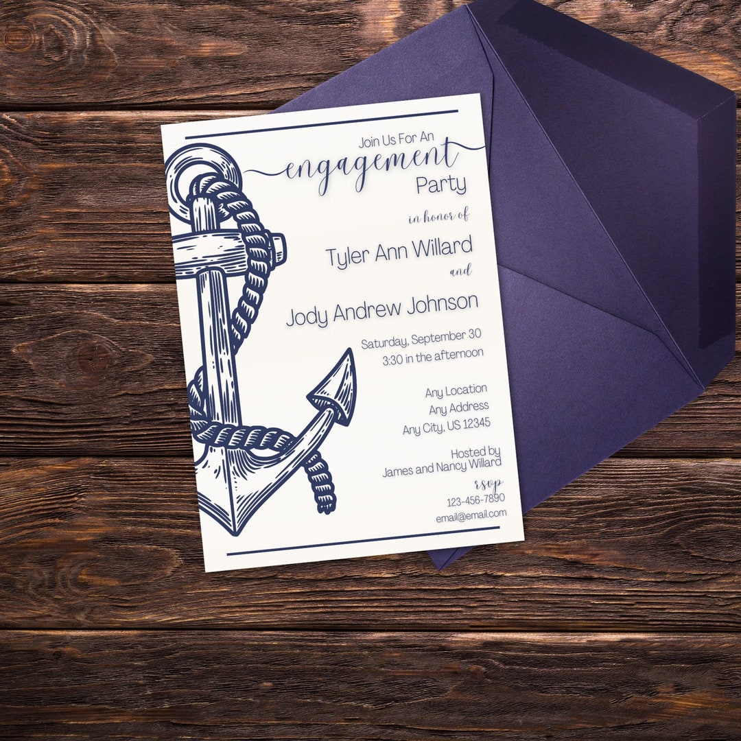Nautical Engagement Party Printable Invitations, Personalized Maritime ...