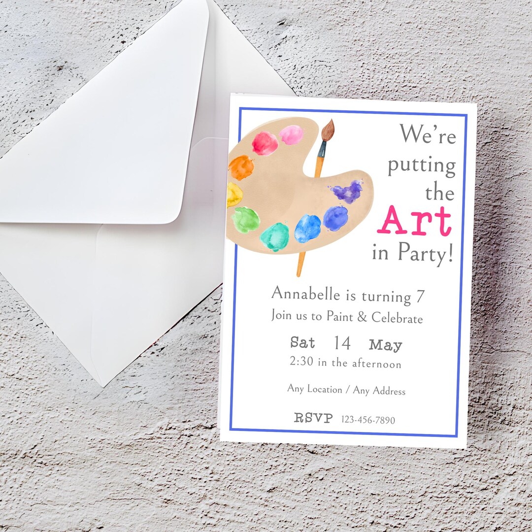 Cute Painting Birthday Party Invitation Bundle, Art Party Invite Set ...