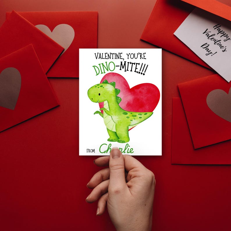 Dinosaur Valentine's Day Cards, Dino-mite Classroom Valentine ...