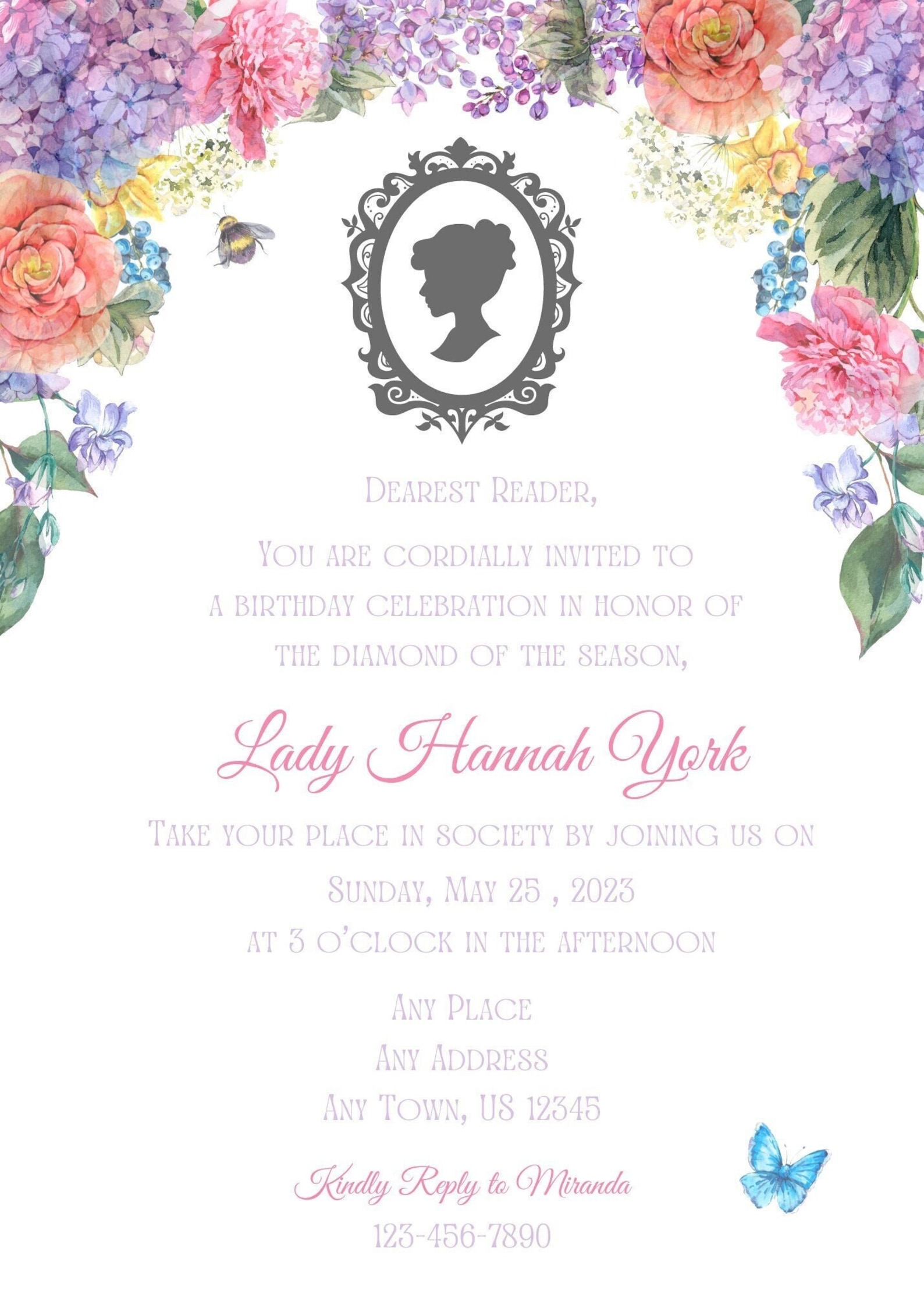 Bridgerton Inspired Birthday Party Invitation, Personalized Regency Era ...