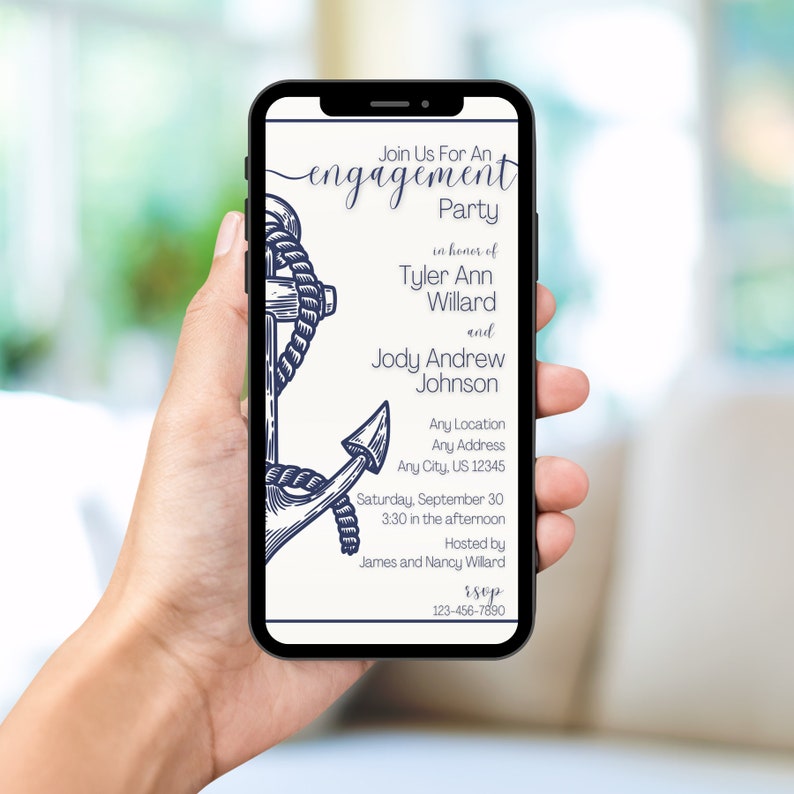 Nautical Engagement Party Printable Invitations, Personalized Maritime ...