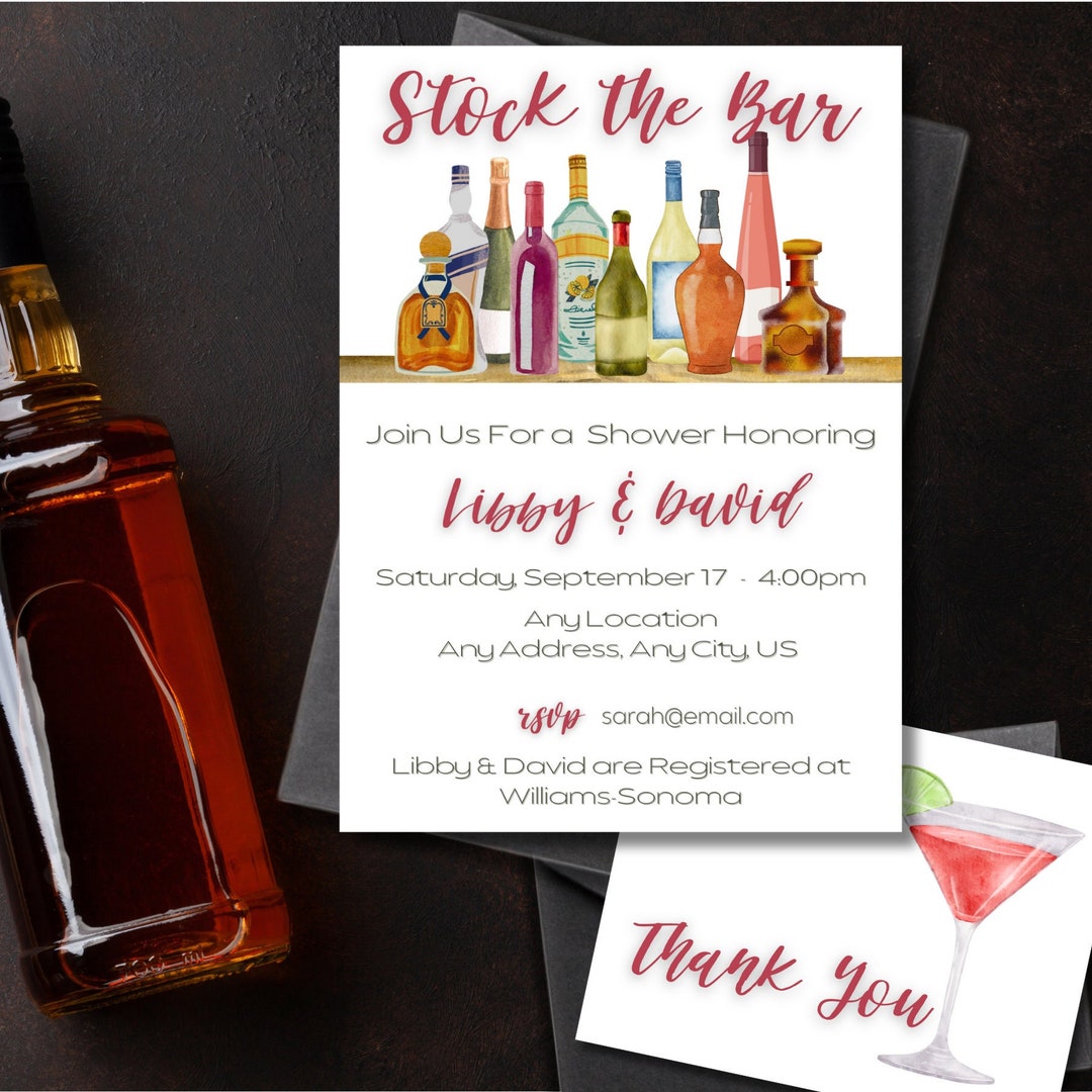 Stock the Bar Shower Invitation Set, Housewarming, Dude Shower, Bro ...