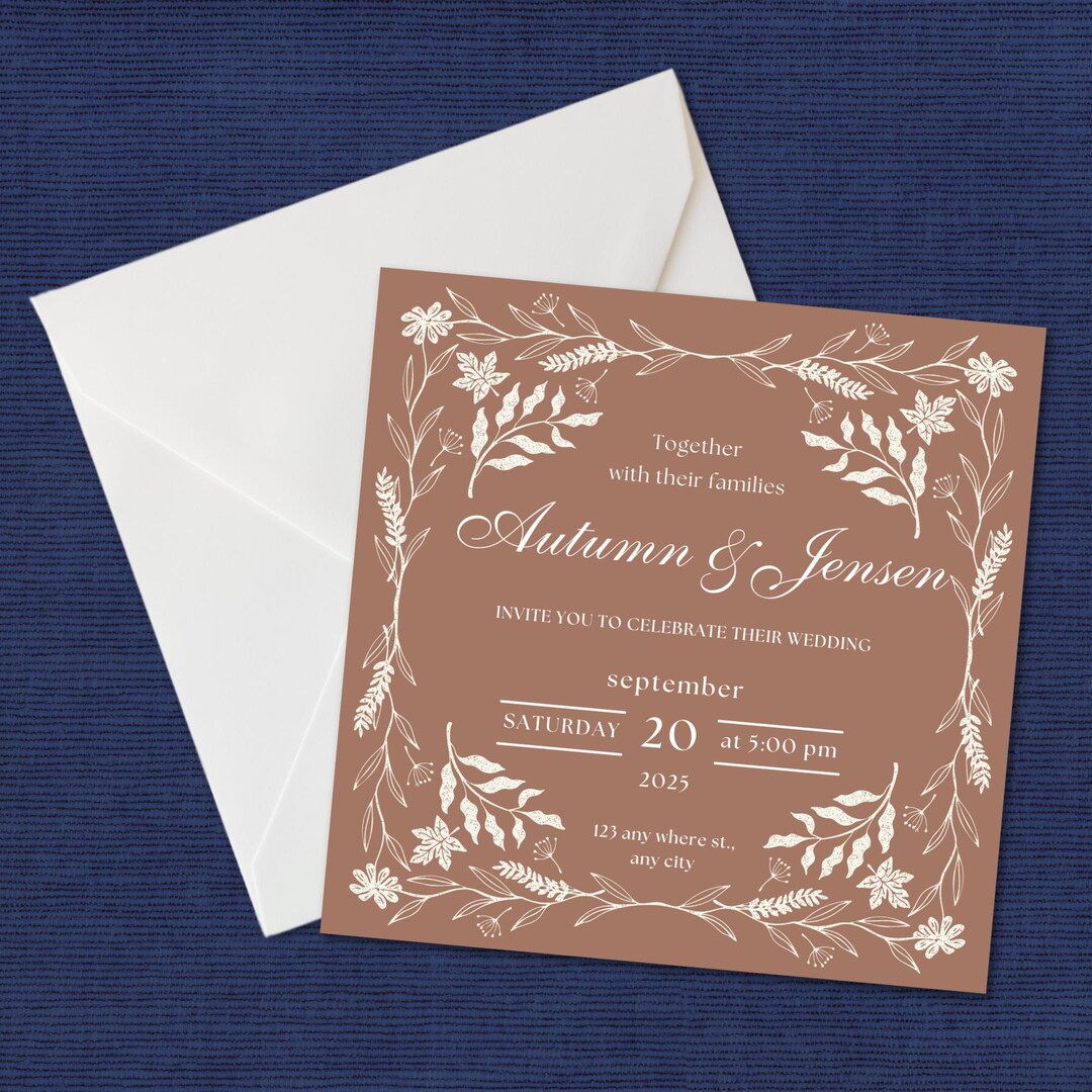 Mocha Square Wedding Invitations, Chocolate Cocoa Neutral, Elegant ...
