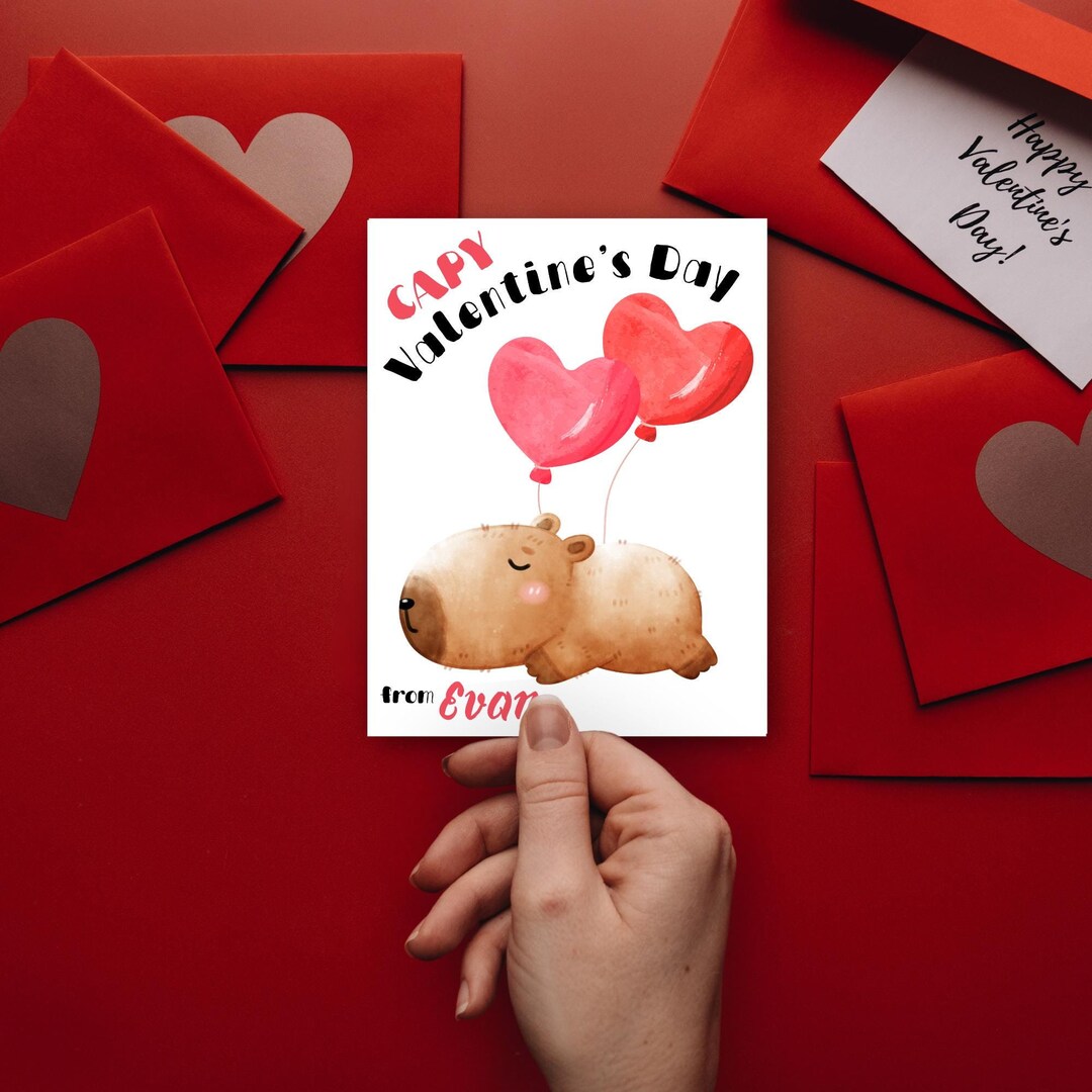 Capy Valentine's Day Cards for Classroom, Capybara Valentine, Cute ...