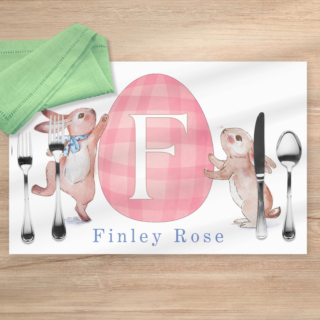 Personalized Bunny & Egg Paper Placemats for Easter, Custom Watercolor ...