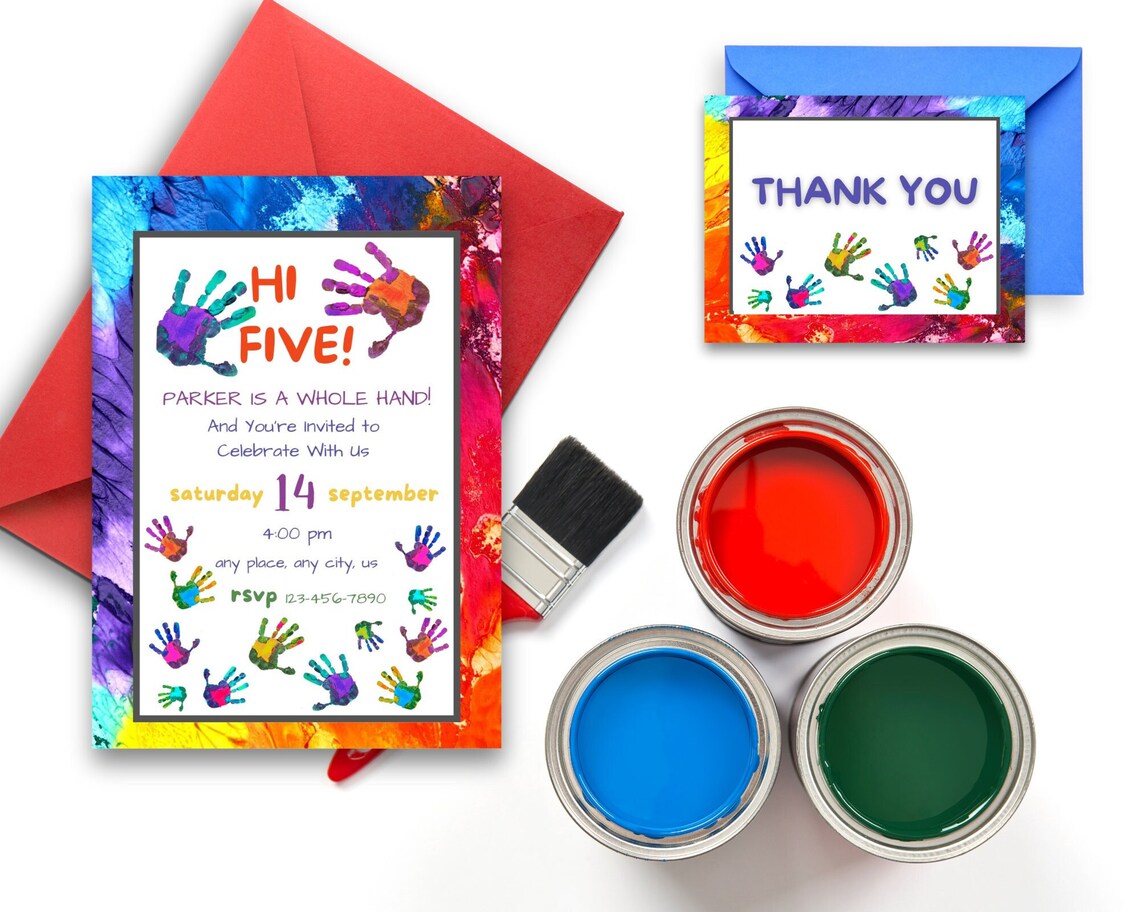 Hi-five Fifth Birthday Invitation Set for Kids High Five Handprint ...