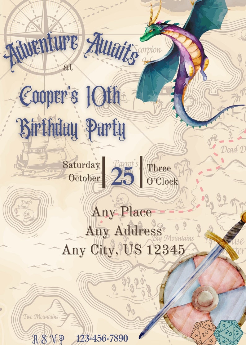 Dungeons and Dragons Birthday Party Invitation Set - Dnd Birthday Party ...