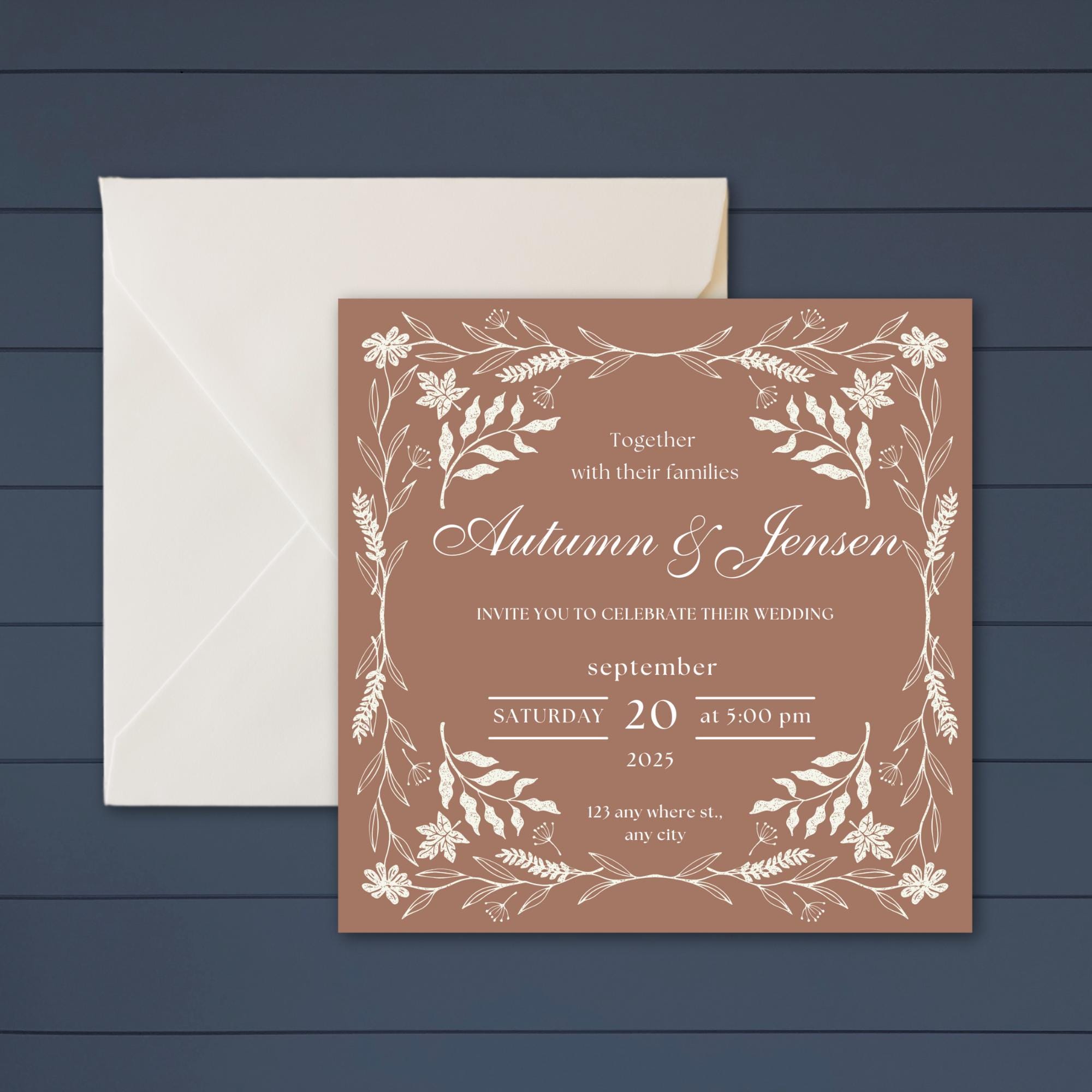 Mocha Square Wedding Invitations, Chocolate Cocoa Neutral, Elegant ...