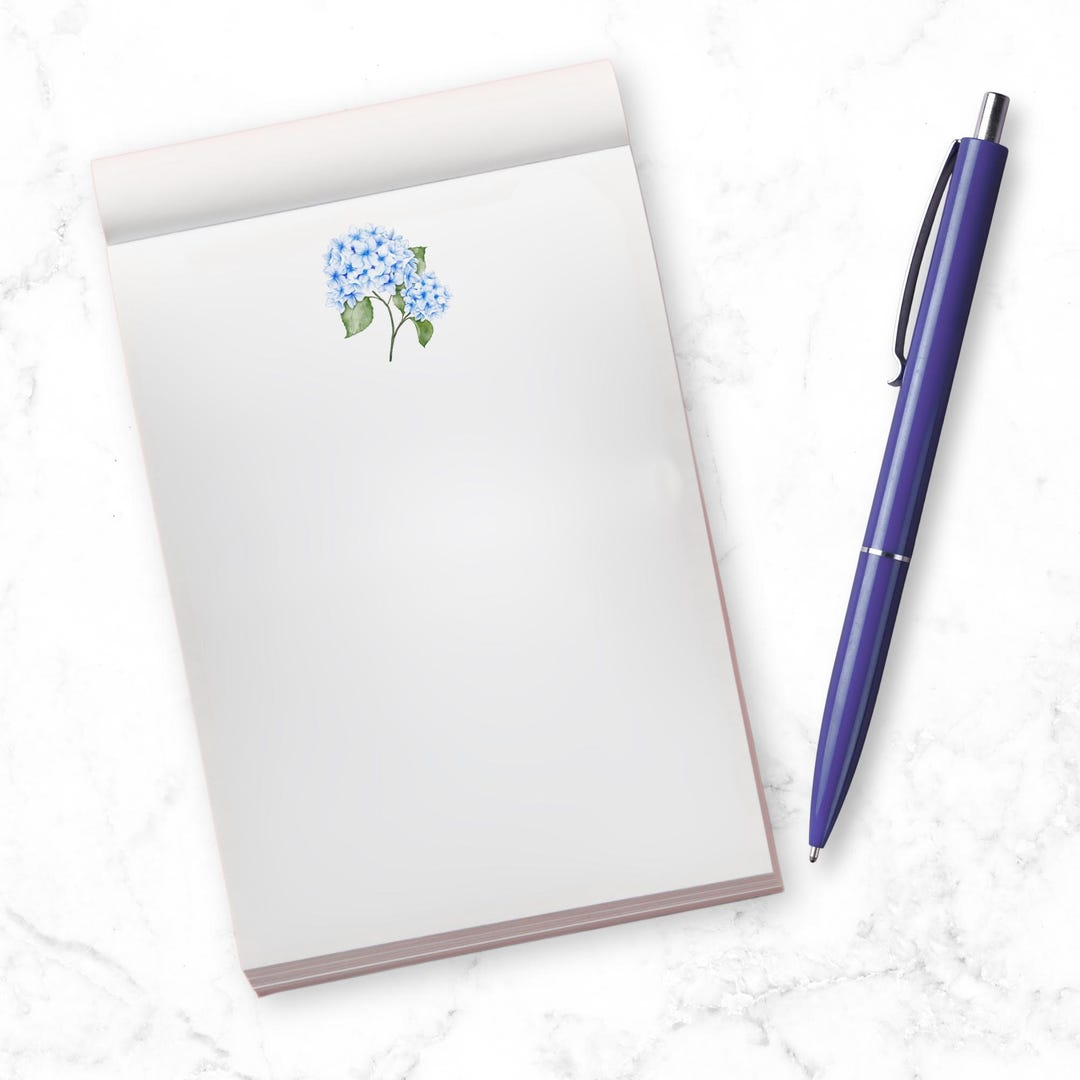Hydrangea Notepad, Blue and White Floral Note Pad, Summer Flower ...
