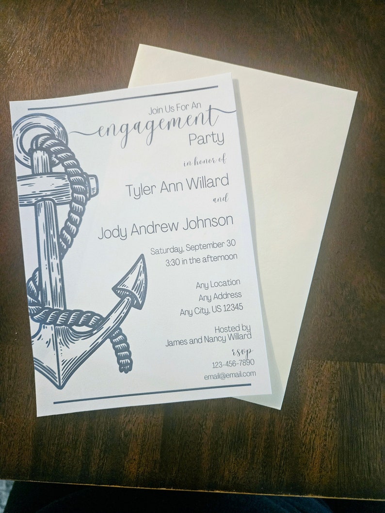 Nautical Engagement Party Printable Invitations, Personalized Maritime ...