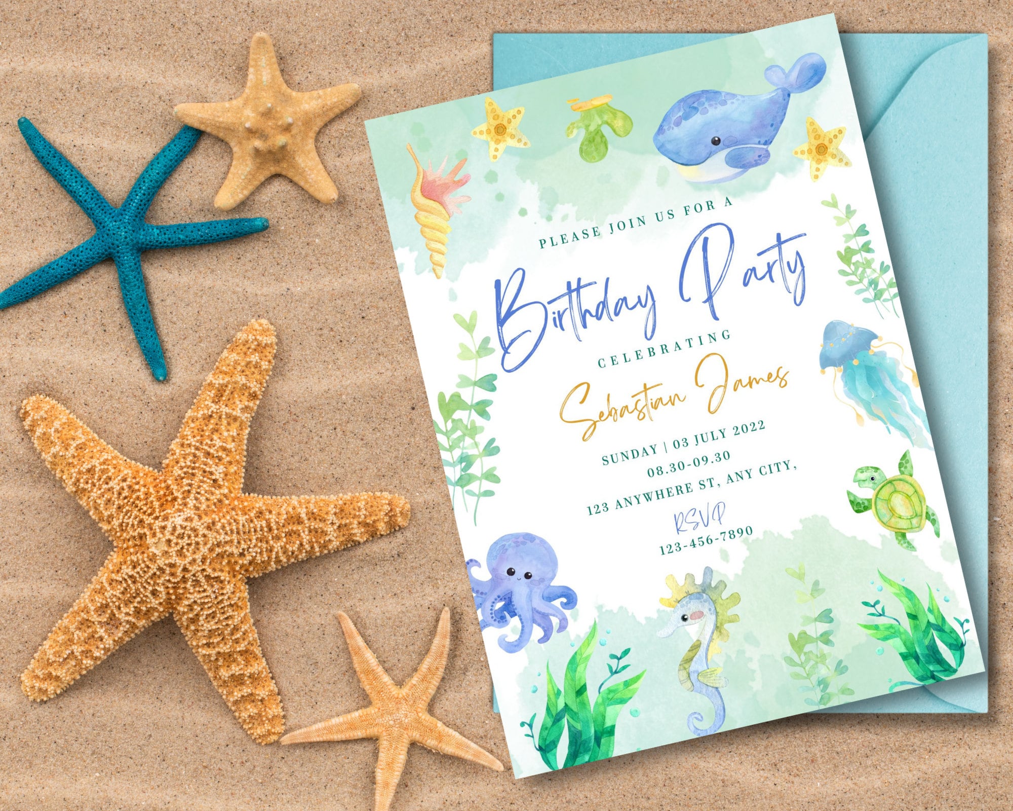 Under the Sea Birthday Party Invitation Ocean Fish Underwater Birthday ...