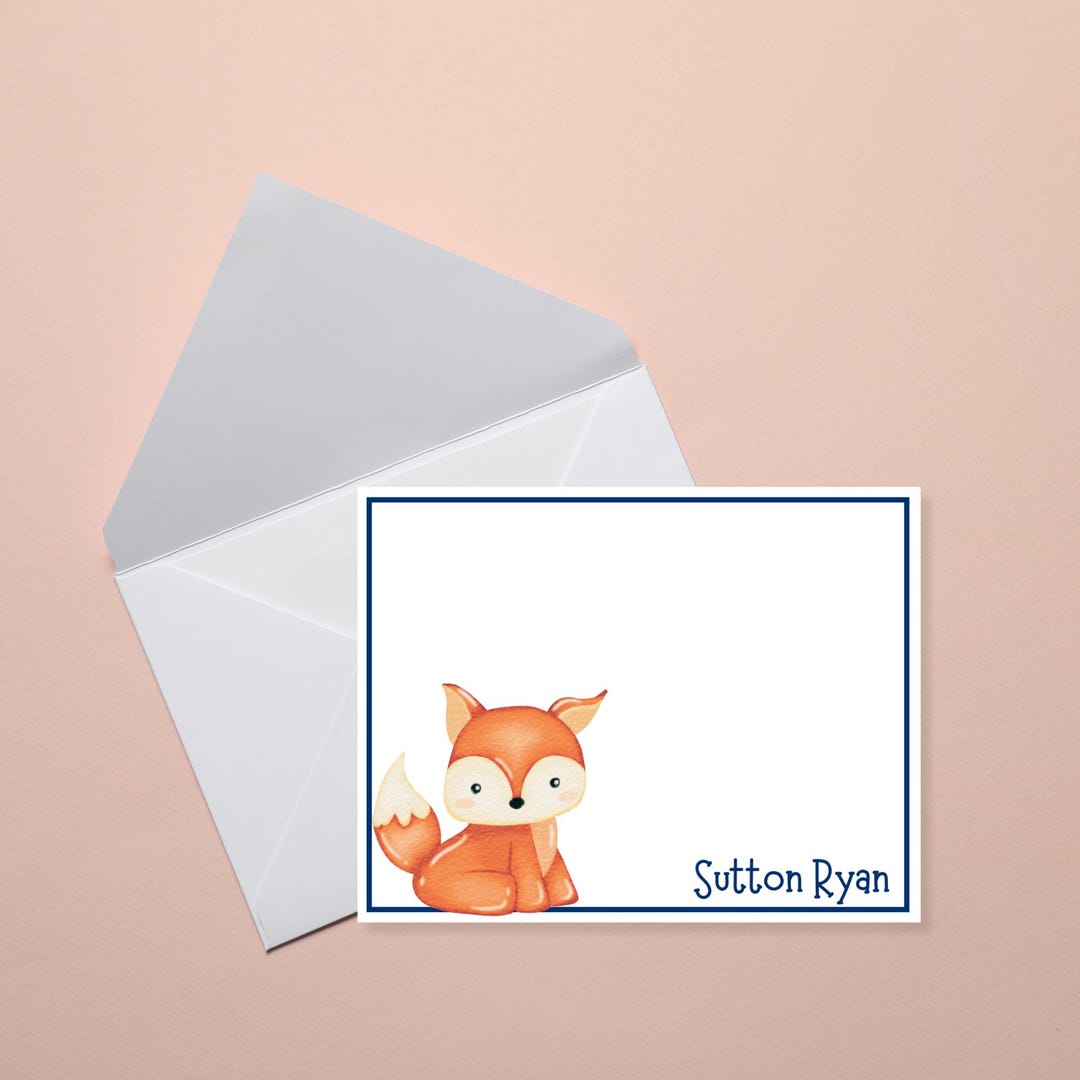 Cute Personalized Fox Stationery Set for Kids, Children's Notecards ...