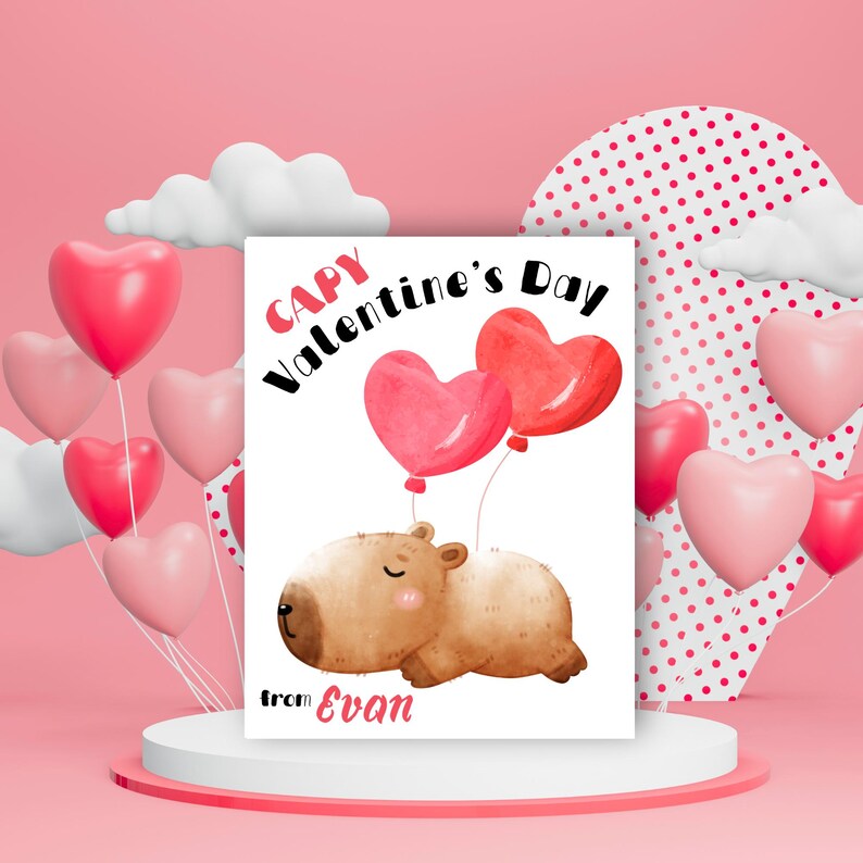 Capy Valentine's Day Cards for Classroom, Capybara Valentine, Cute ...