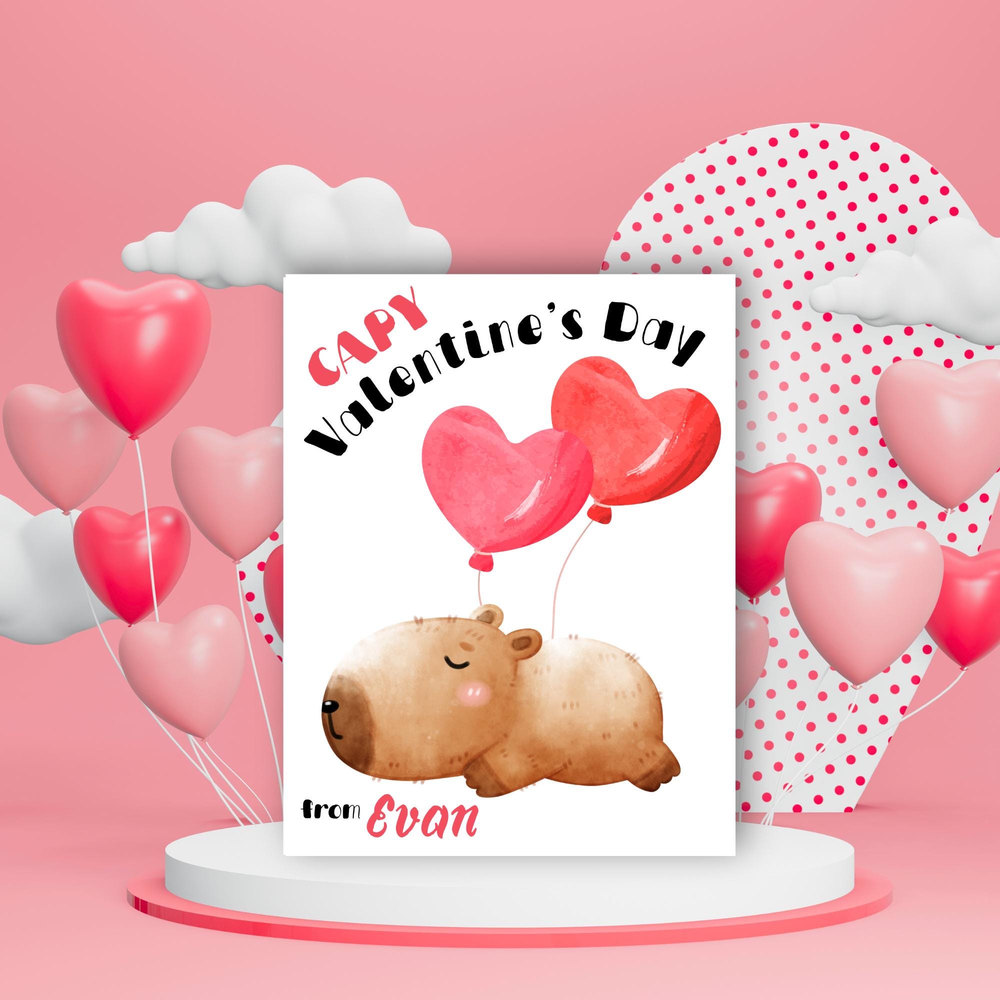 Capy Valentine's Day Cards for Classroom, Capybara Valentine, Cute ...