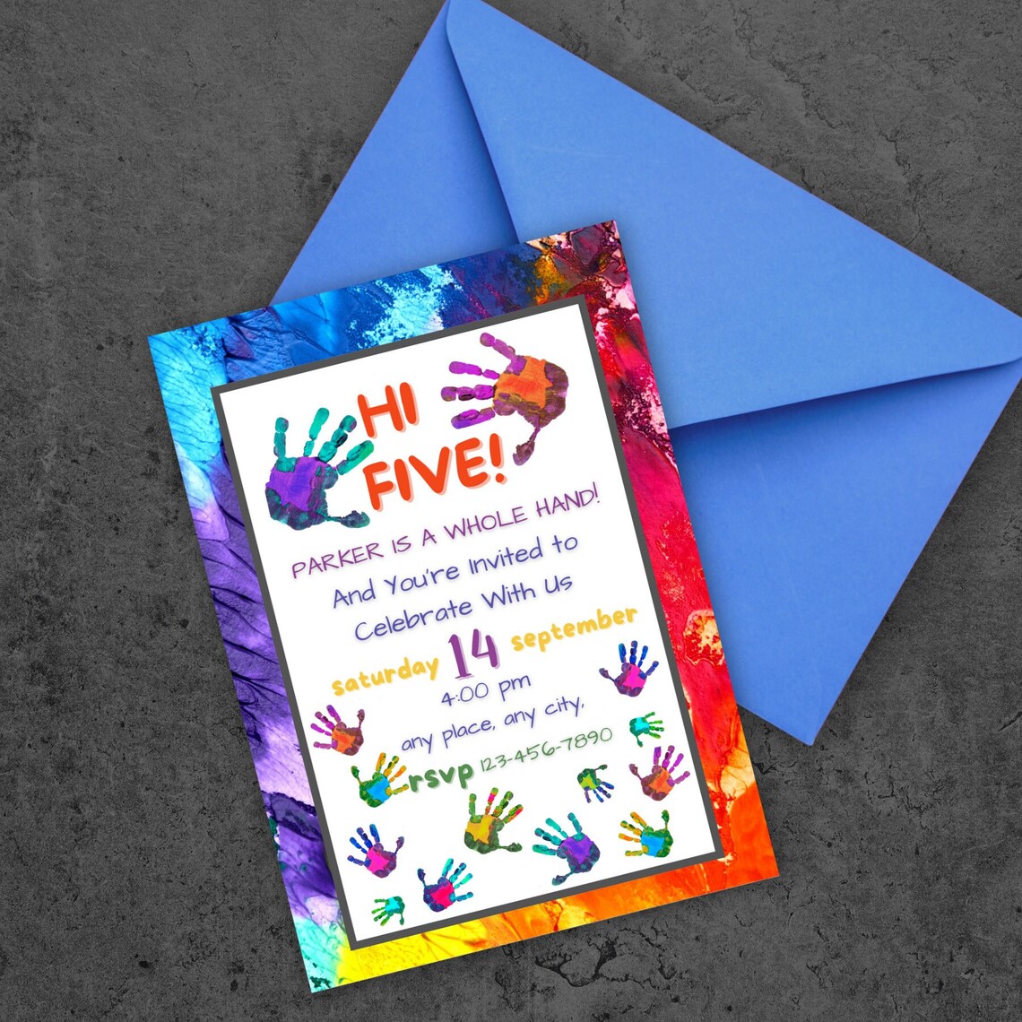 Hi-five Fifth Birthday Invitation Set for Kids High Five Handprint ...