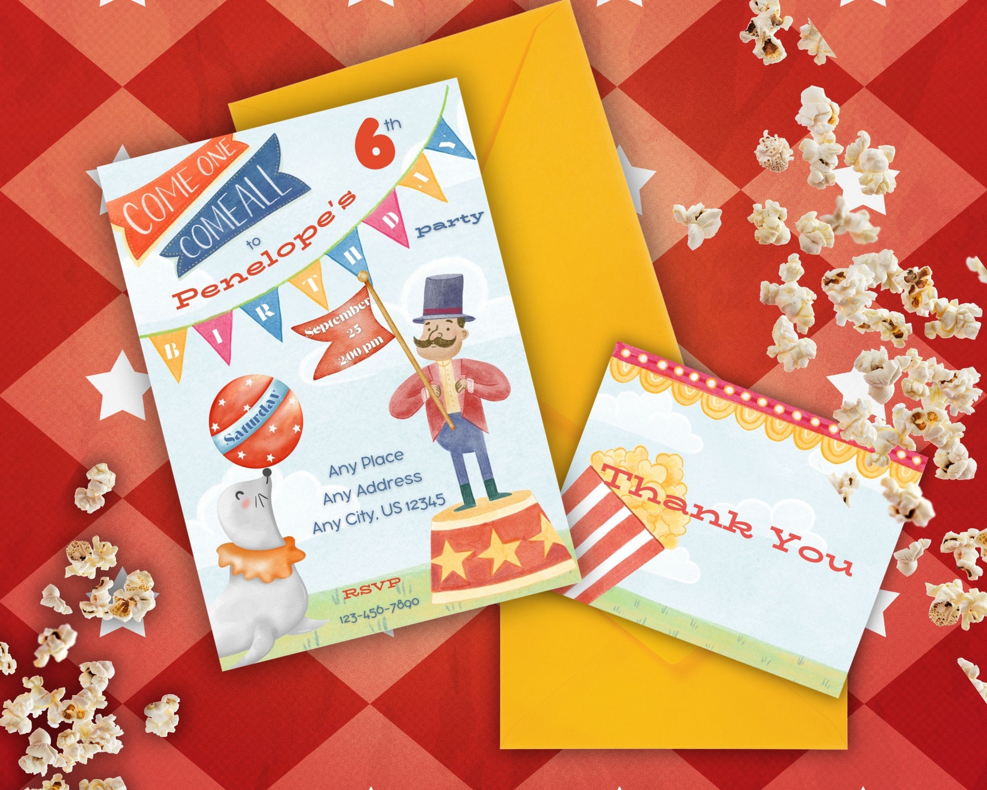 Big Top Circus Printable Birthday Party Invitations, Personalized ...