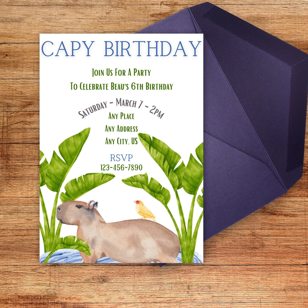 Capy Birthday Party Invitation - Capybara Birthday Party - Capybara ...