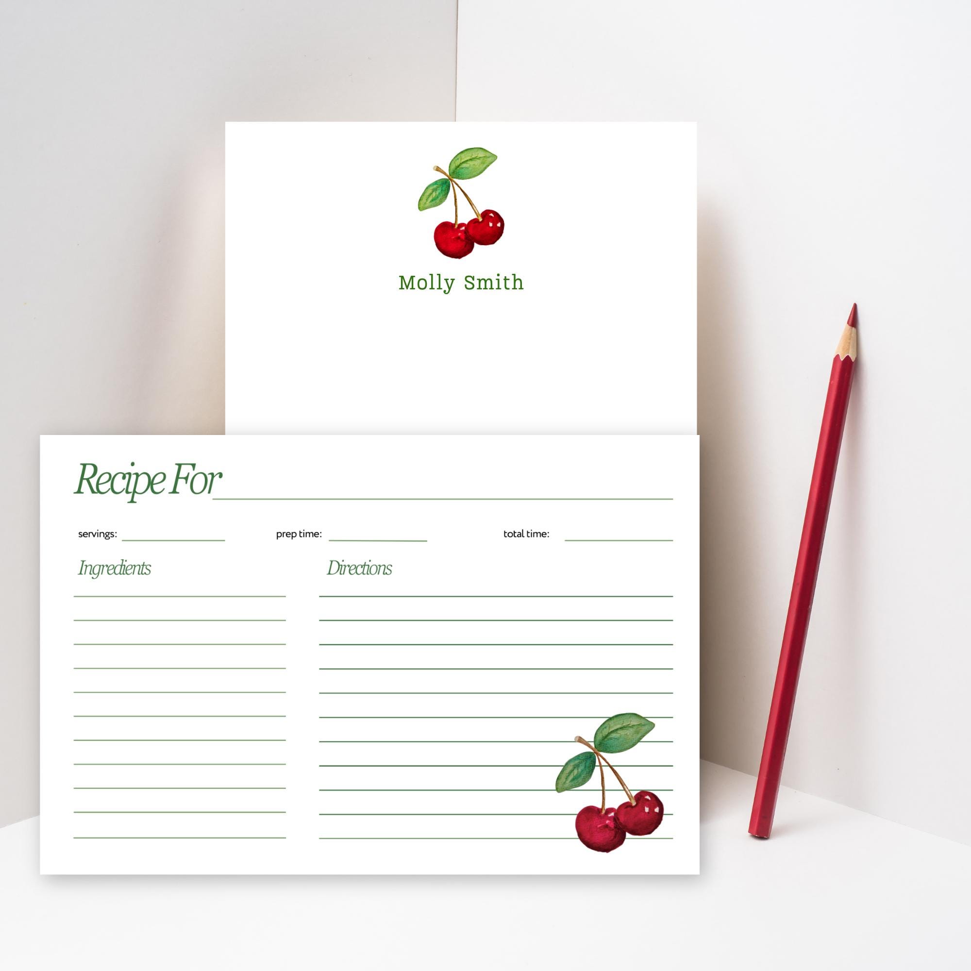 Retro Cherry Recipe Cards and Notepad, Cute Recipe Card Set ...