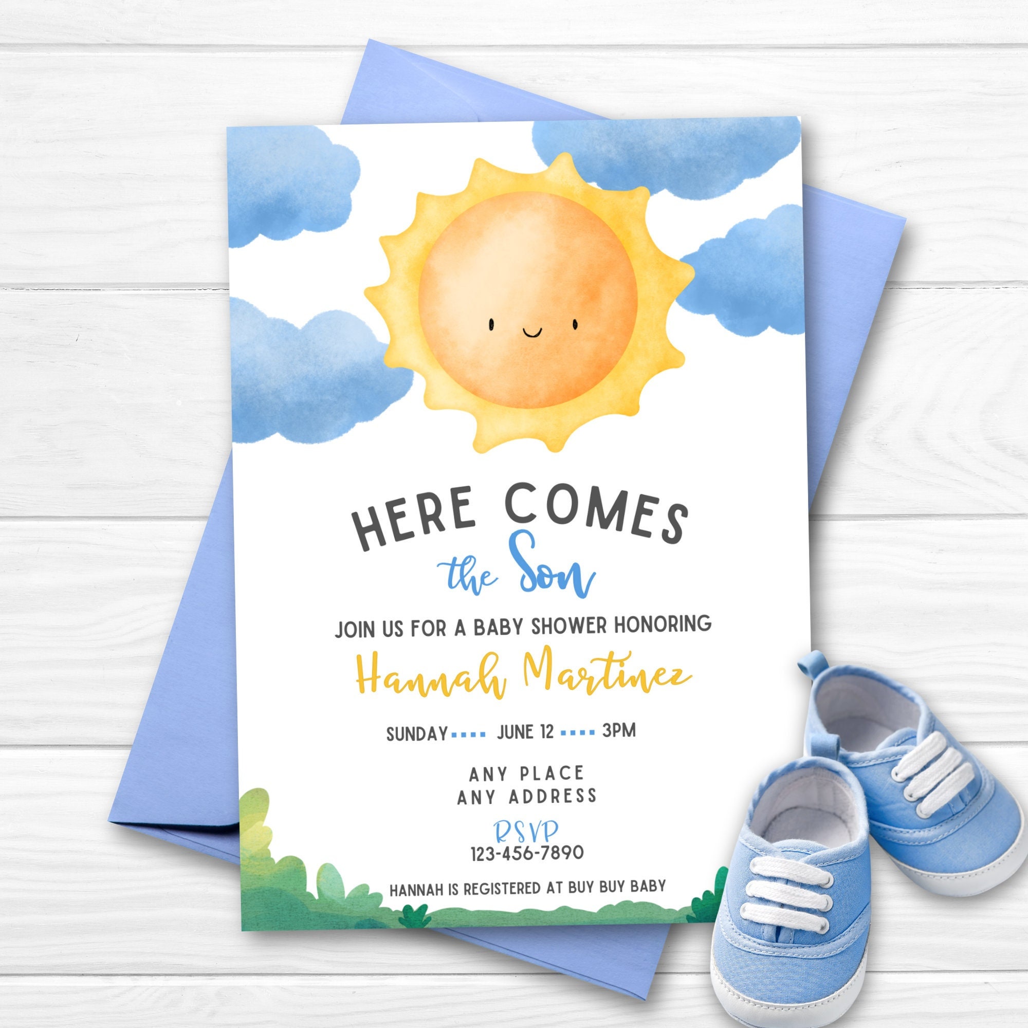 Here Comes the Son Baby Shower Invitation - Here Comes the Sun - Beatles Baby Shower - Baby Boy ...