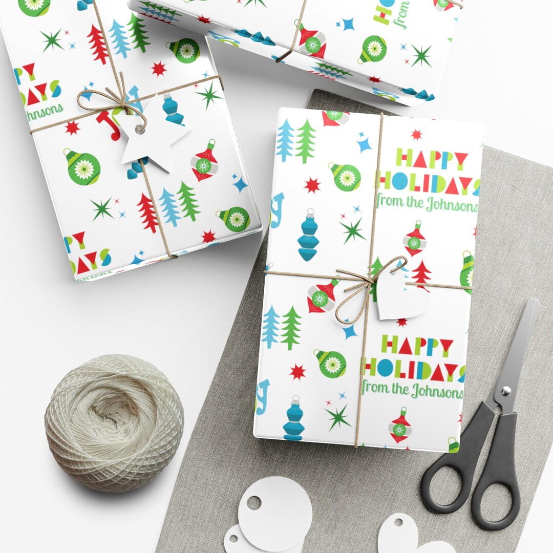 Personalized Mid-century Modern Holiday Wrapping Paper, Custom Retro ...