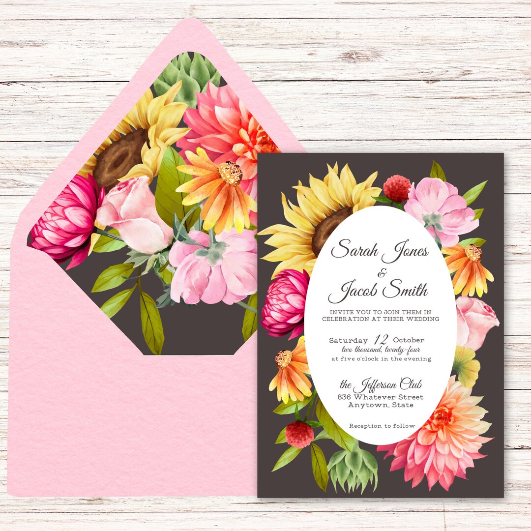 Bold Fall Floral Wedding Invitation Set, Watercolor Autumn Wedding ...