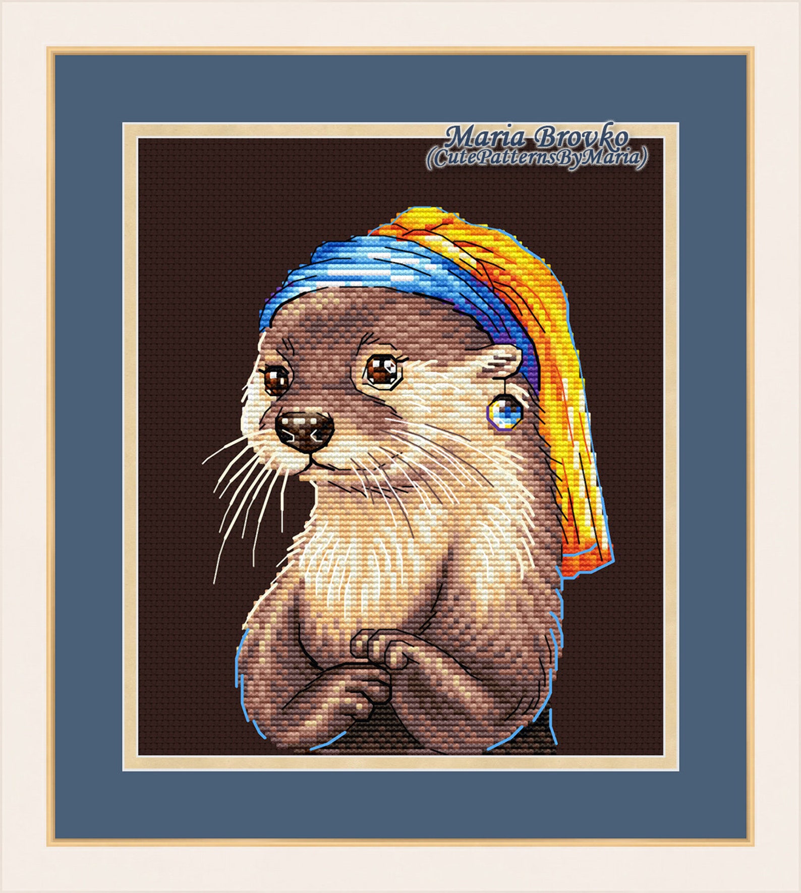 Cross Stitch Pattern Otter With a Pearl Earring DMC Chart - Etsy